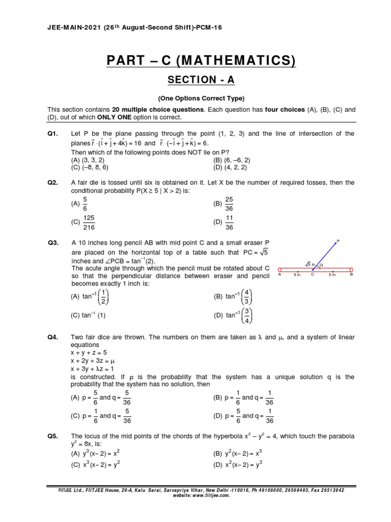 2 Jee Main 2021 Aug 26 Second Shift Paper - 1 | PDF | Function ...