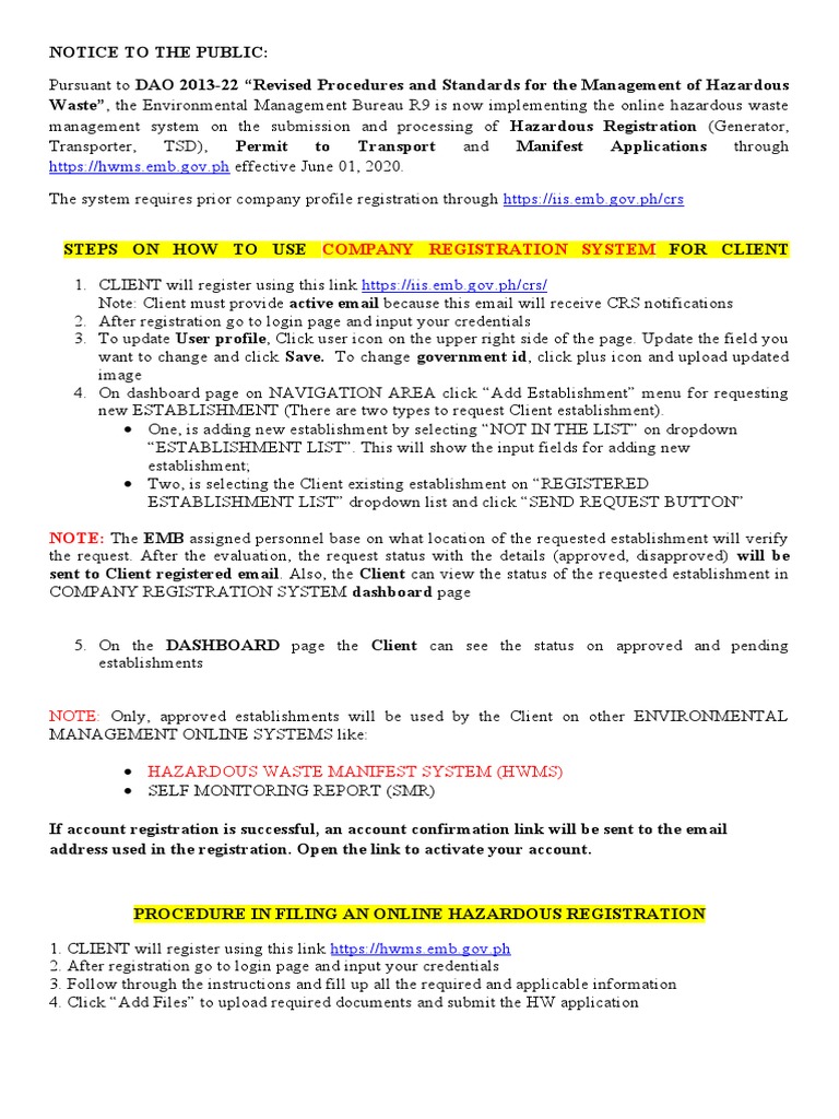 Register Establishments Online for Hazardous Waste Permits | PDF | Icon ...