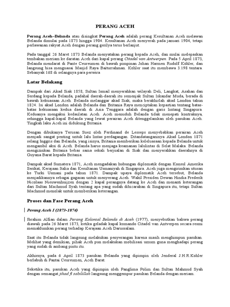 Perang Aceh: Perjuangan dan Dampak | PDF