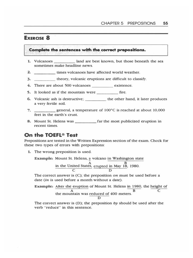 Preposition in TOEFL ITP Test | PDF | Volcano | Earth Sciences