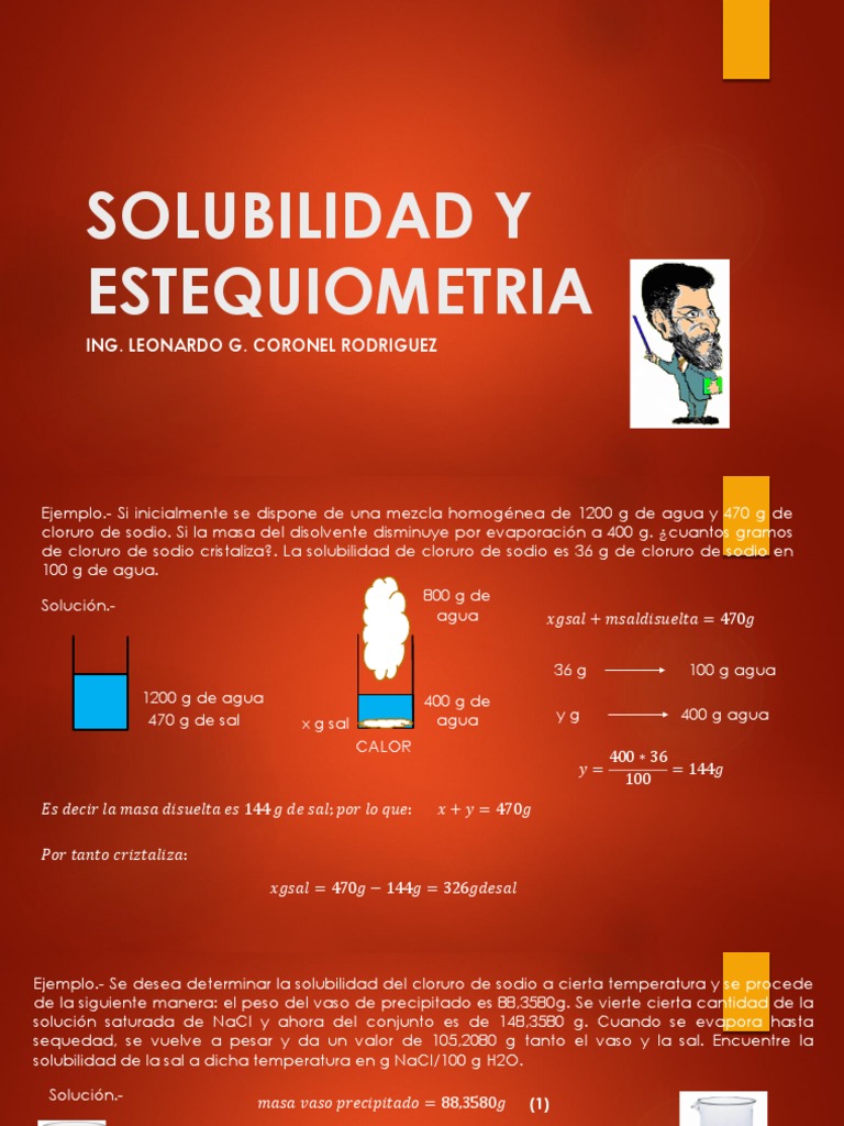 Disoluciones Solubilidad y Estequiometria | PDF | Solubilidad | Sal (química)