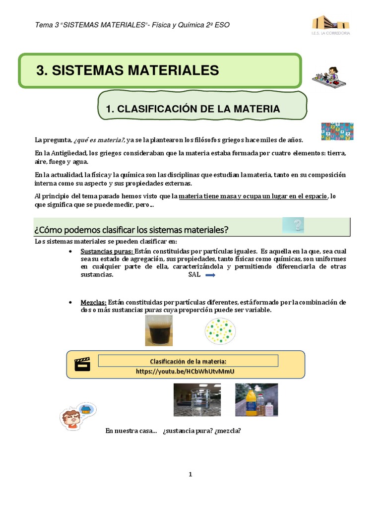 Tema 3 Sistemas Materiales | PDF | Concentración | Mezcla