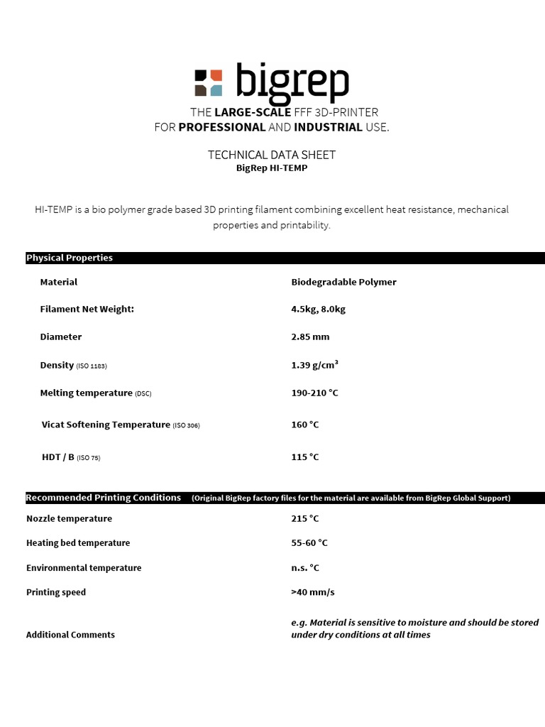 TDS PRO - HT-HI-TEMP BigRep | PDF | Applied And Interdisciplinary ...