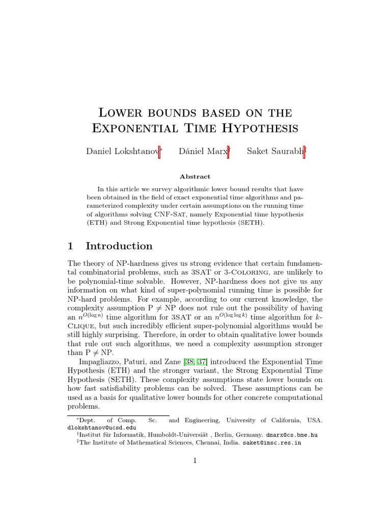 Survey Eth Pdf Time Complexity Computational Complexity Theory