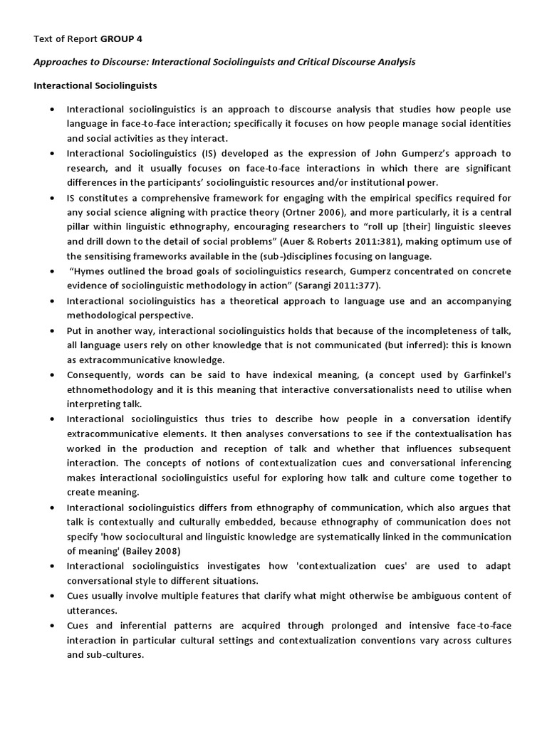 Interactional Sociolinguists and Critical Discourse Analysis 3A | PDF ...