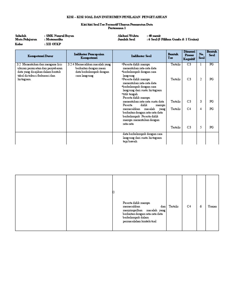 Kisi Kisi Dan Instrumen Download | PDF