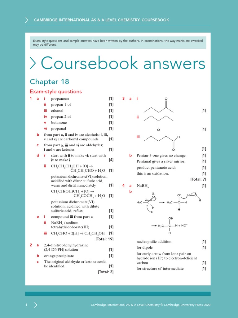 Exam Style Answers 18 Asal Chem CB | PDF | Aldehyde | Chemistry