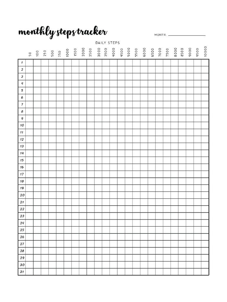 Printable Monthly Steps Tracker Template | PDF