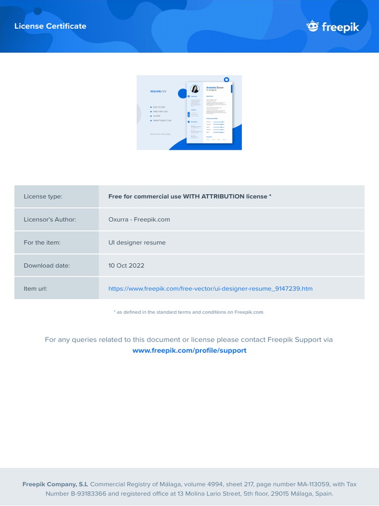 Freepik UI Designer Resume License | PDF | License | World Wide Web