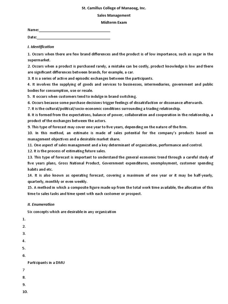Sales MGT Midterm Exam | PDF | Sales | Brand