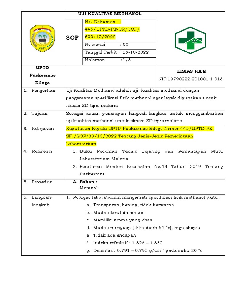 Sop Uji Kualitas Methanol Eilogo | PDF