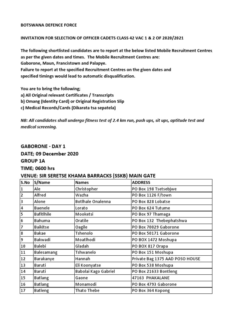 BDF Officer Cadet Selection 2025 | PDF | Public Services | Infrastructure