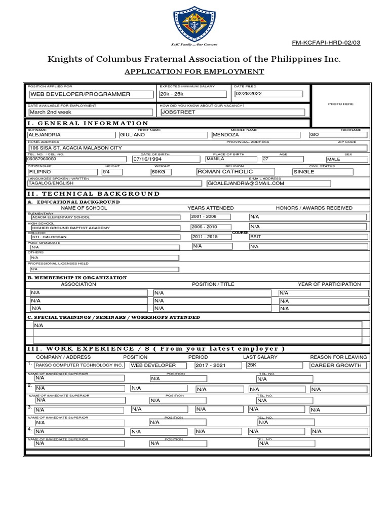 Kcfapi Application Form | PDF