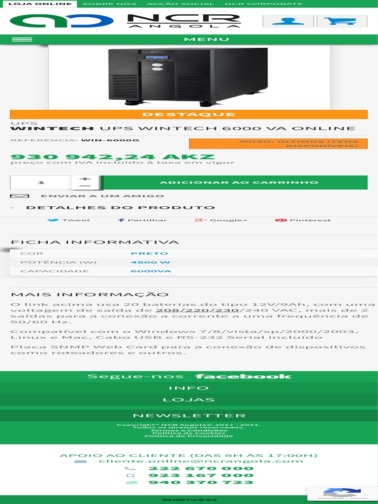 UPS WINTECH 6000 VA ONLINE - NCR Angola | PDF | Lançamentos ...