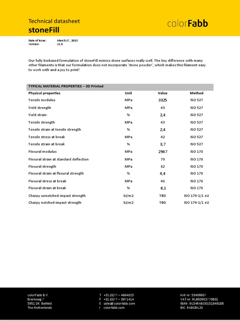 TDS - ColorFabb StoneFill | PDF | Strength Of Materials | Pascal (Unit)
