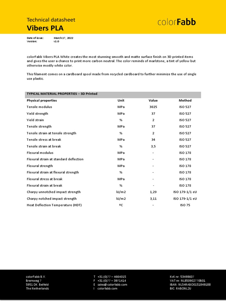 Vibers PLA Technical Datasheet | PDF | Strength Of Materials | Ultimate Tensile Strength