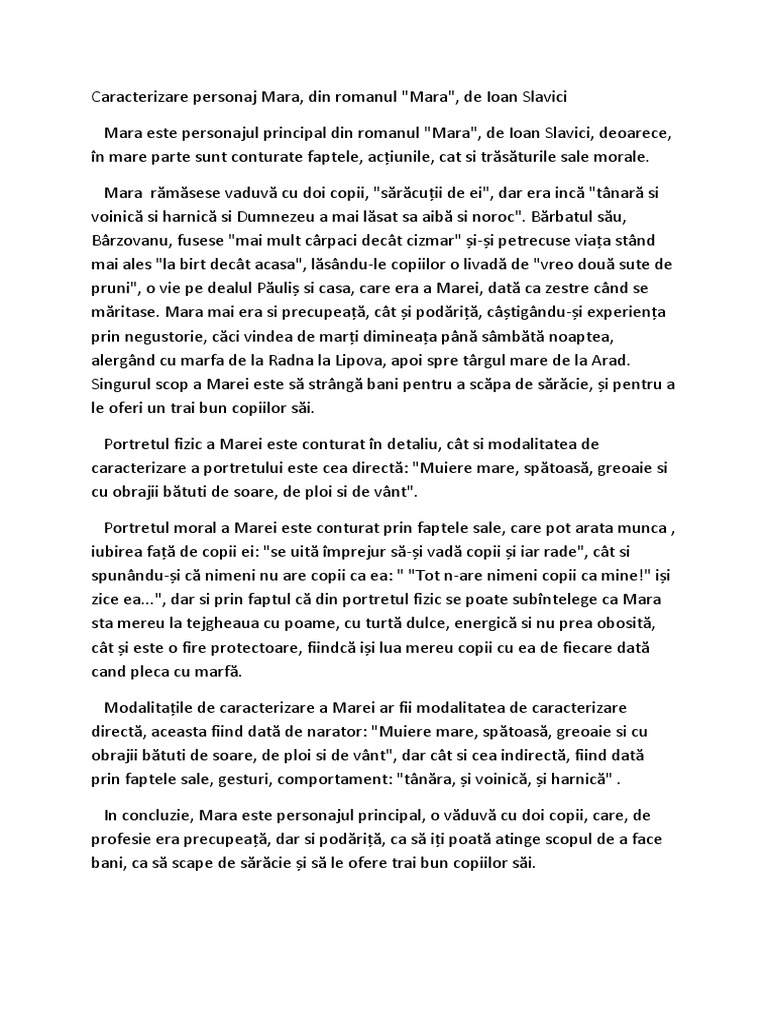 Caracterizare Mara | PDF