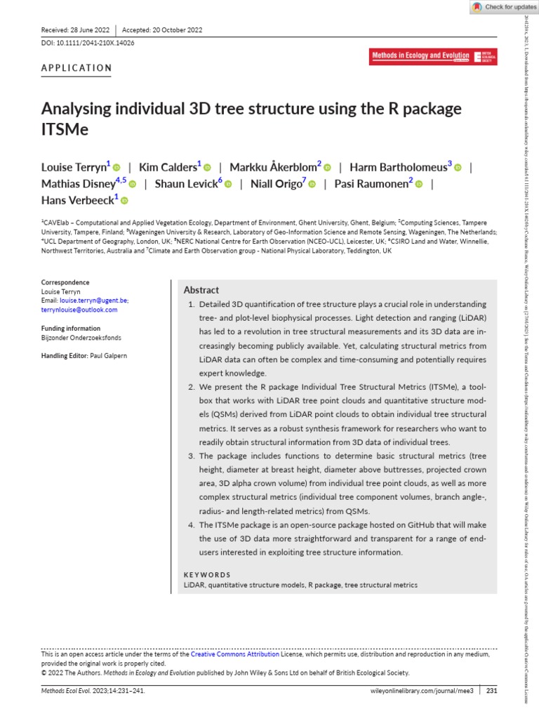 Methods Ecol Evol - 2022 - Terryn - Analysing Individual 3D Tree ...