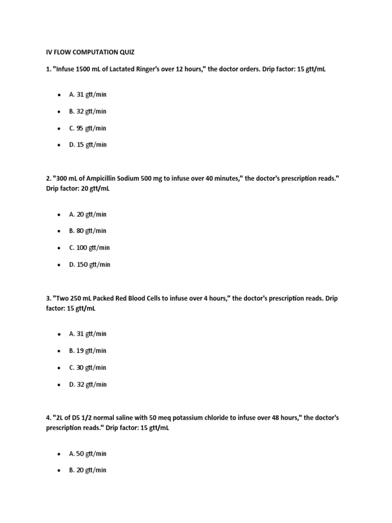 IV Flow Computation Quiz | PDF