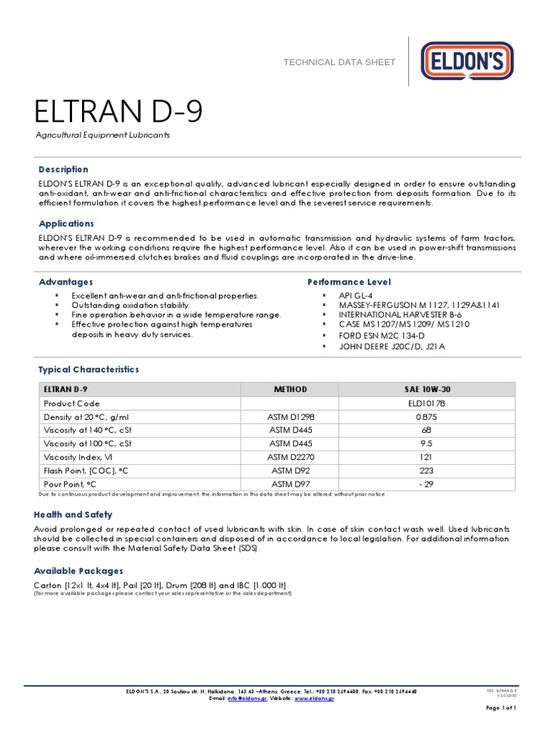 N - ELTRAN D9 - en | PDF | Motor Oil | Mechanical Engineering