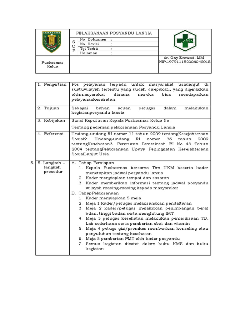 Pedoman Pelaksanaan Posyandu Lansia | PDF