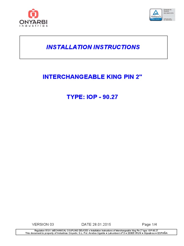 King Pin Installation Guide | PDF | Manufactured Goods | Mechanical ...