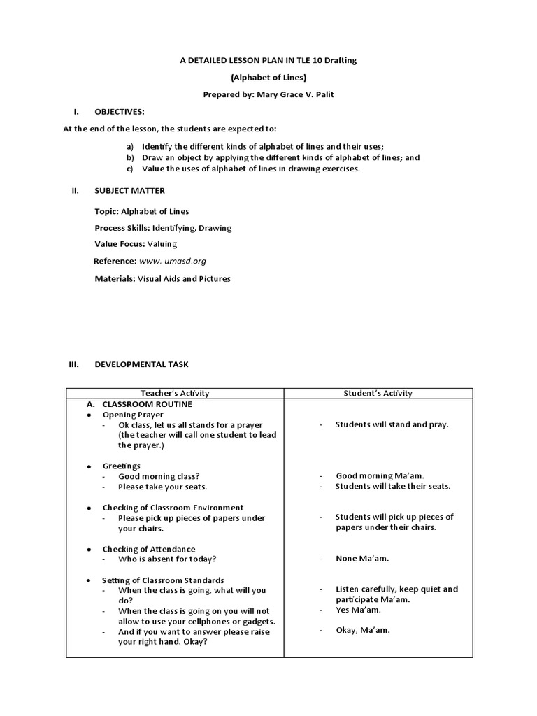 Lesson Plan: Alphabet of Lines in Drafting | PDF | Classroom | Lesson Plan