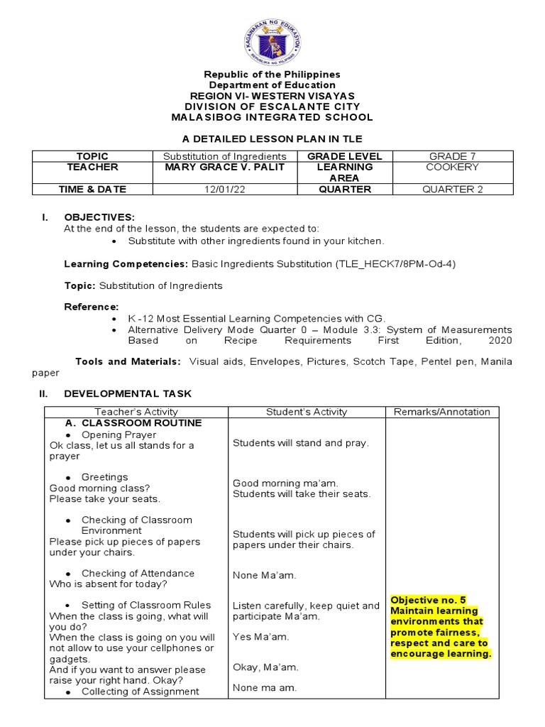 Lp In Co1 Substitution Of Ingredients G7 Cookery Pdf Tablespoon Cakes