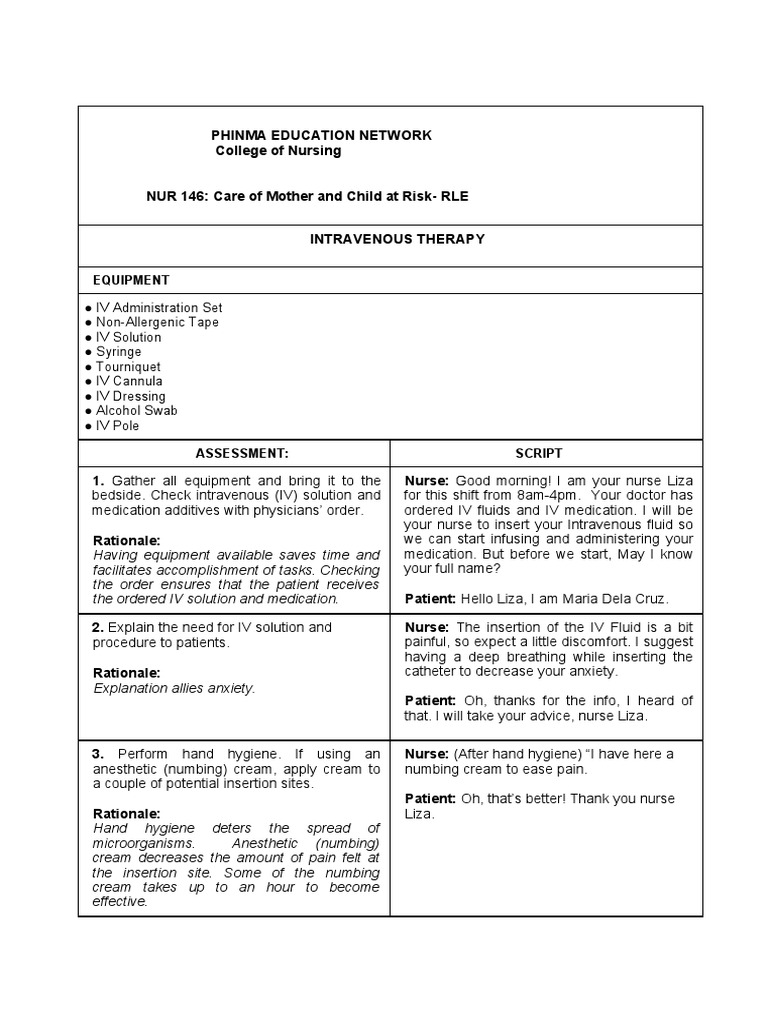 2 INTRAVENOUS THERAPY Checklist | PDF