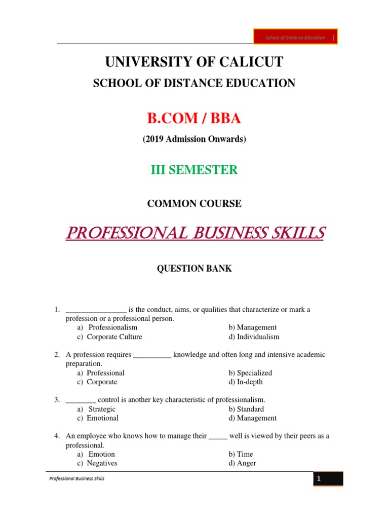 III Sem - B Com, BBA-Professional Business Skill | PDF