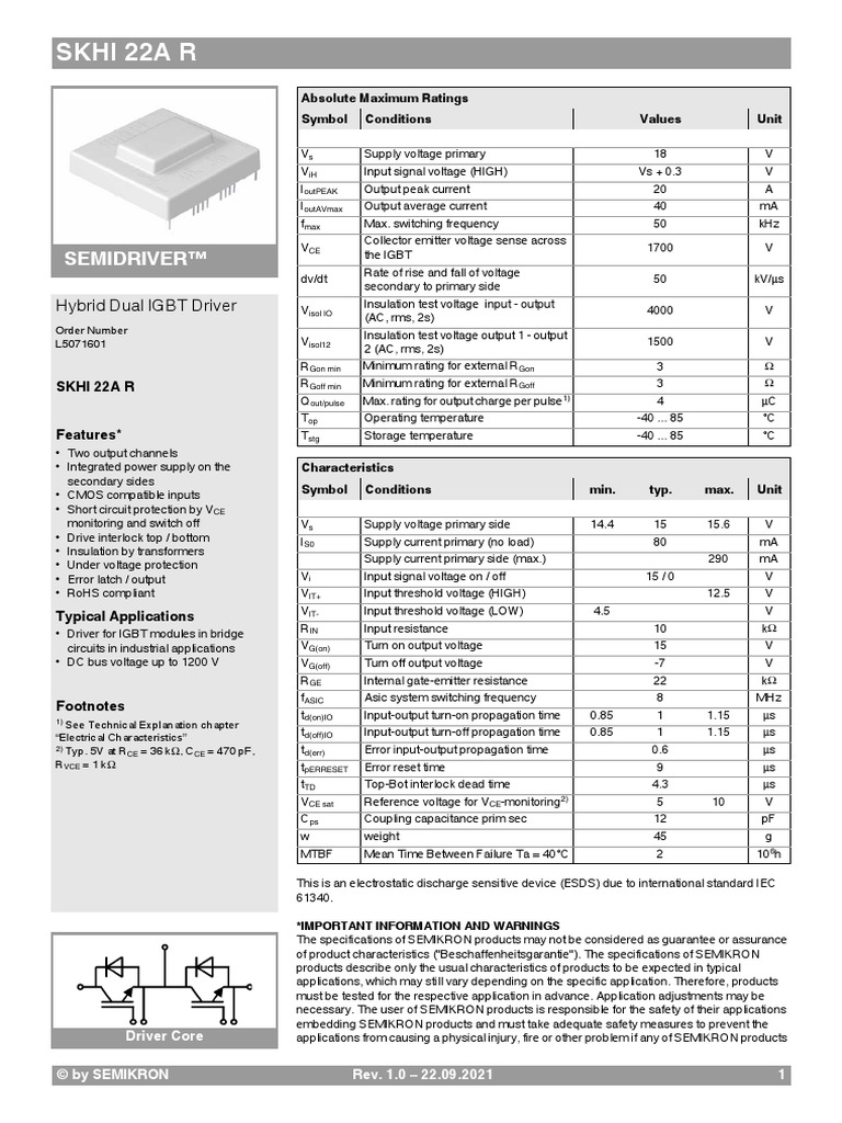 SEMIKRON DataSheet SKHI 22A R L5071601 | PDF | Power Supply ...