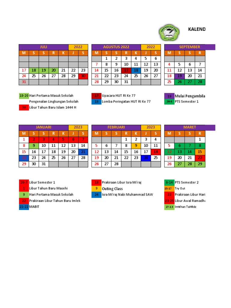 Kalender Pendidikan Sdit Asy Syakur | PDF