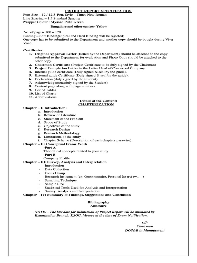 MBA Project Report Specification | PDF | Master Of Business ...