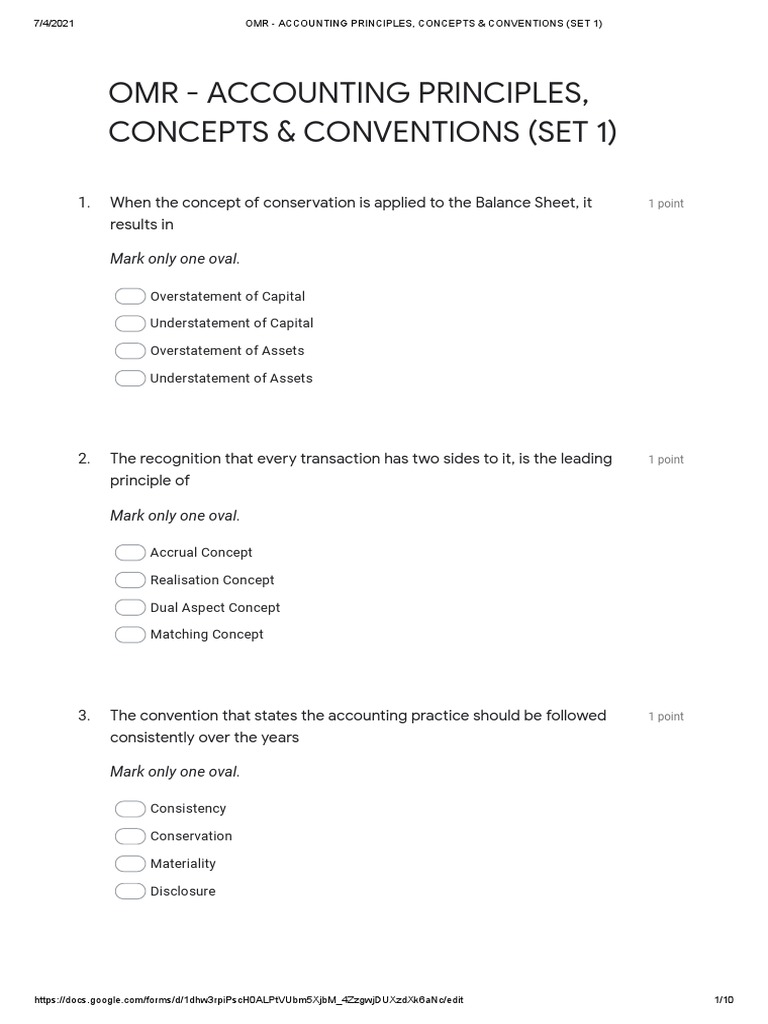 SET 1 - OMR - Accounting Principles, Concepts & Conventions - Google ... SET 1 - OMR - Accounting Principles, Concepts & Conventions - Google ...