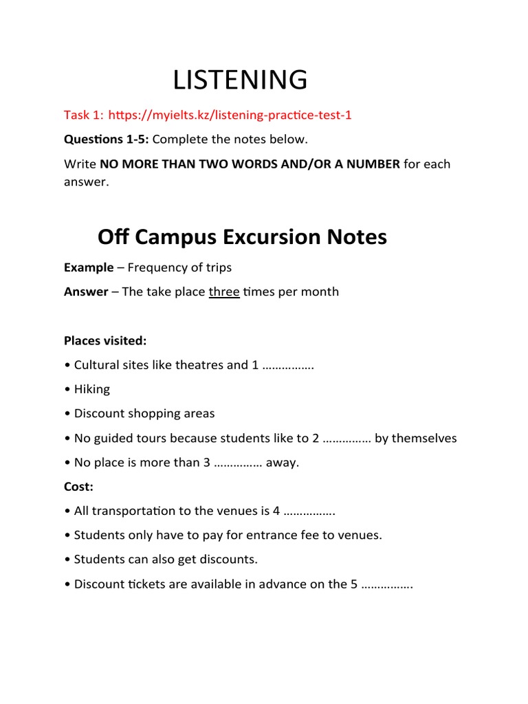 Listening: Off Campus Excursion Notes | PDF | International Student