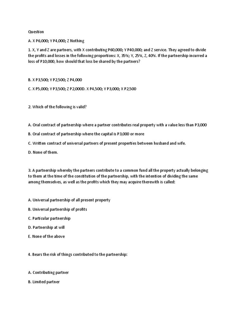 Partnership Question | PDF | Partnership | General Partnership