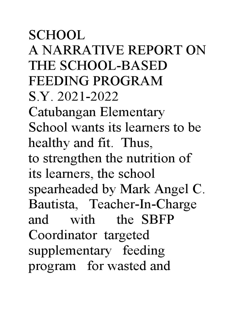 Narrative Report SBFP | PDF