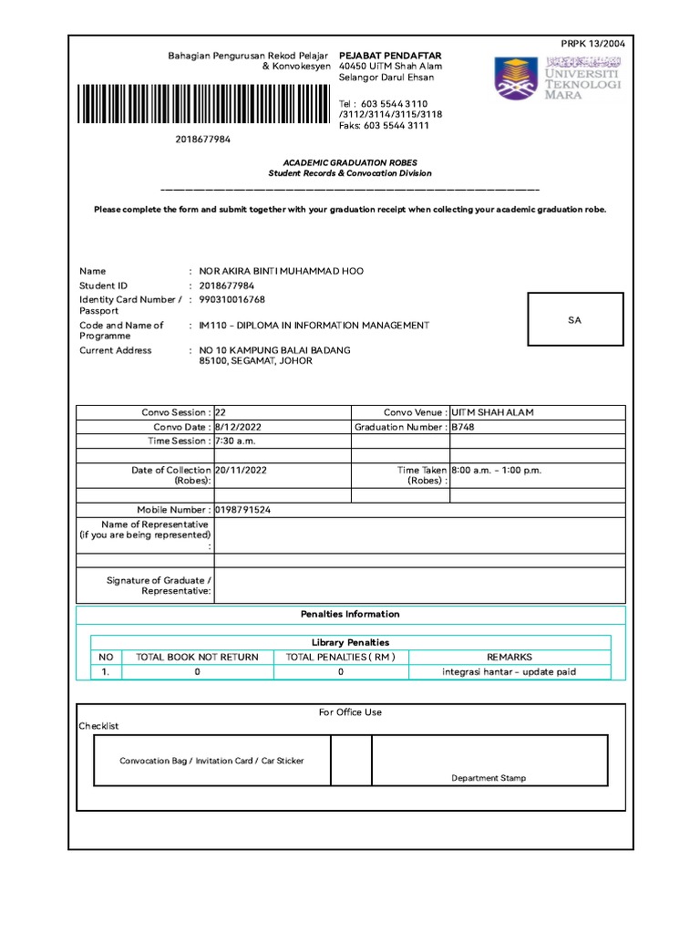 Borang Jubah Uitm | Download Free PDF | Authentication | Access Control