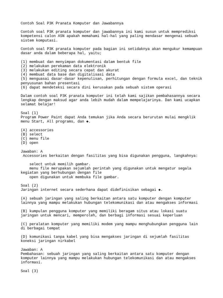 Soal Soal P3K Pranata Komputer | PDF