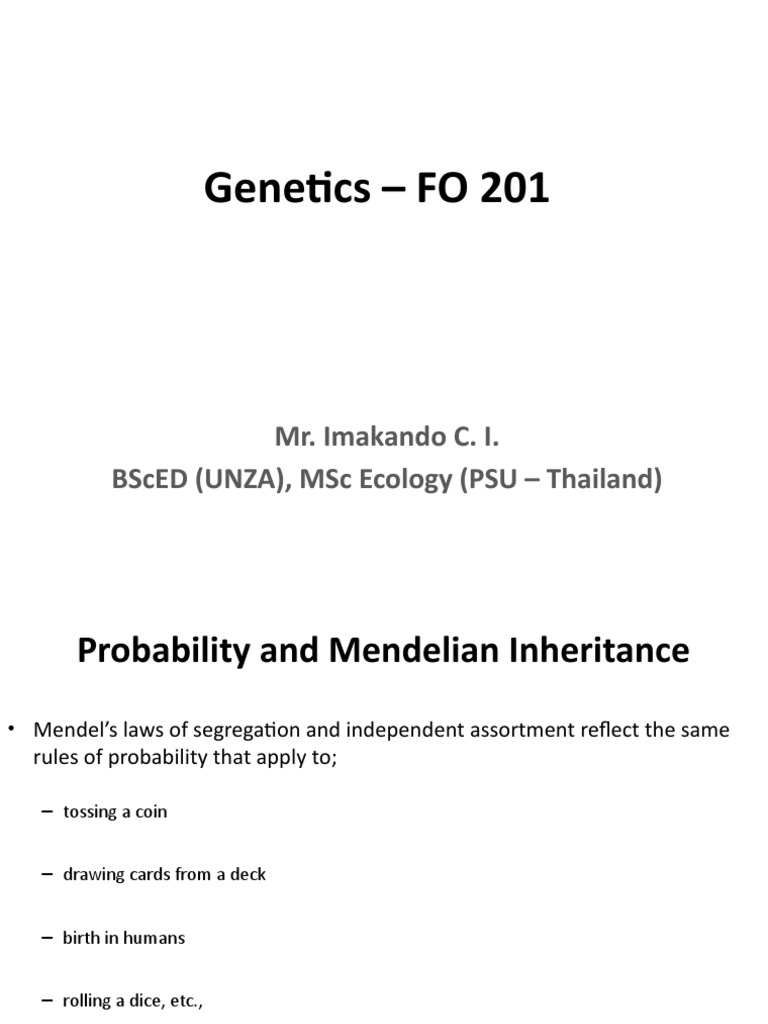 Lecture 4 - Probability and Mendelian Genetics | Download Free PDF | Dominance (Genetics) | Genotype