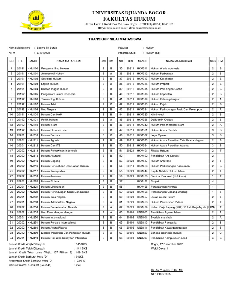 Transkrip2col - 20221 bagiYO | PDF