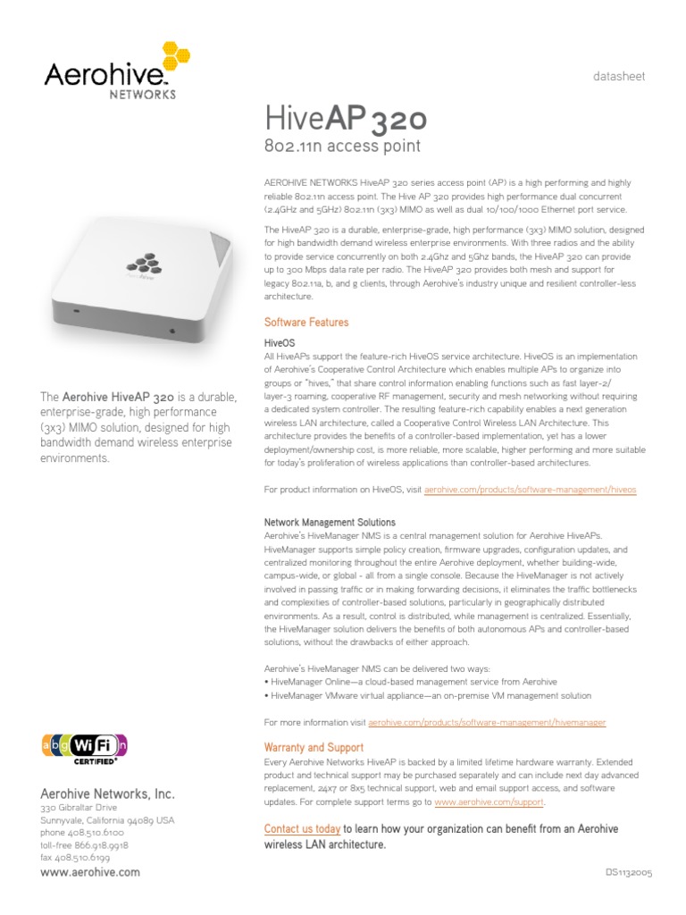 Aerohive Datasheet AP320 | PDF | Ieee 802.11 | Wireless Lan