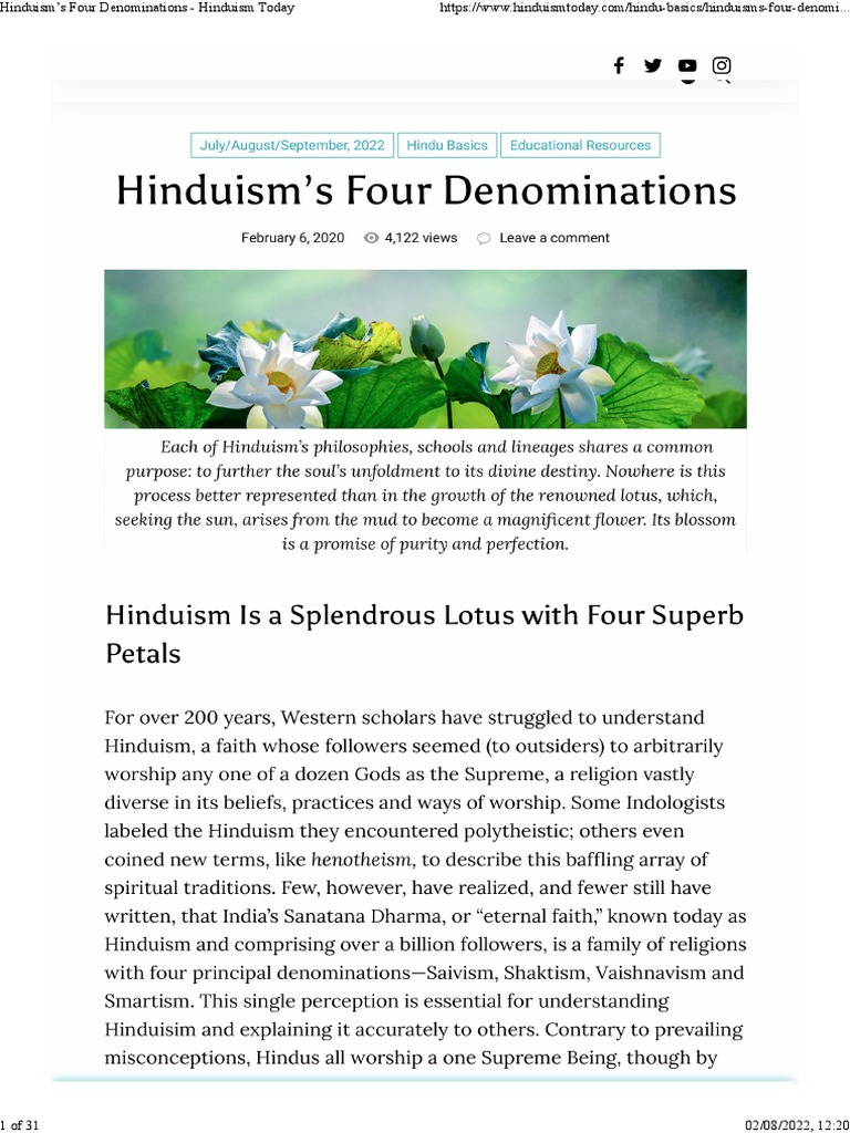 Overview of Hinduism's Four Denominations | PDF | Moksha | Indian Religions