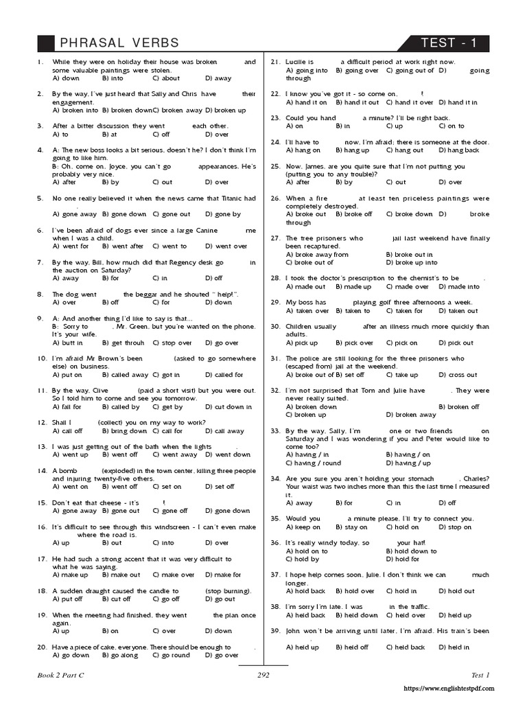 Phrasal Verbs Test | PDF