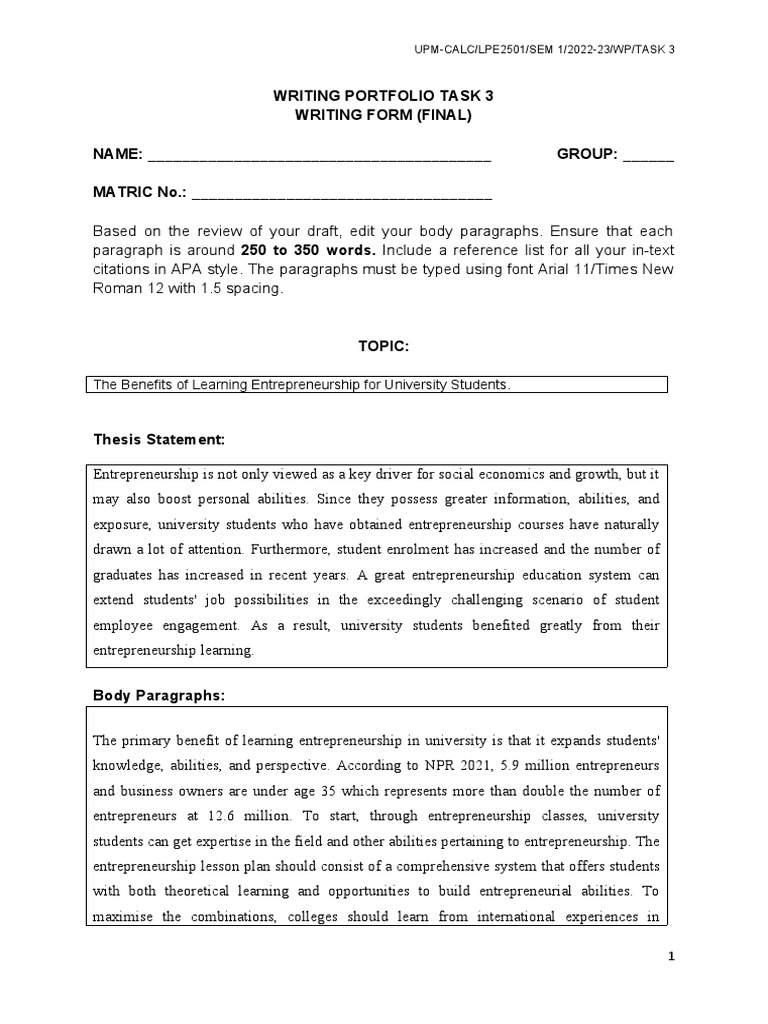 Task 3 (Writing Form - Final) | Download Free PDF | Entrepreneurship ...