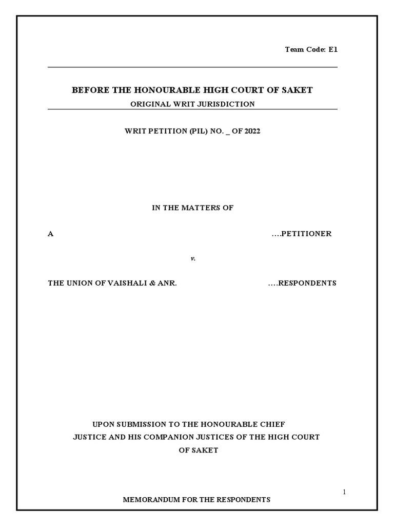 Moot 1 Respondents FINAL | PDF | Reasonable Person | U.S. State