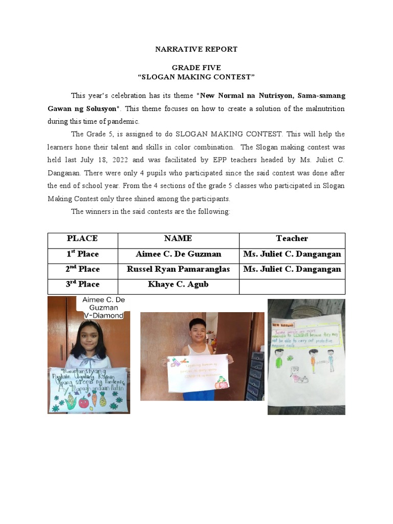 Grade 5 Slogan Making Contest Results | PDF