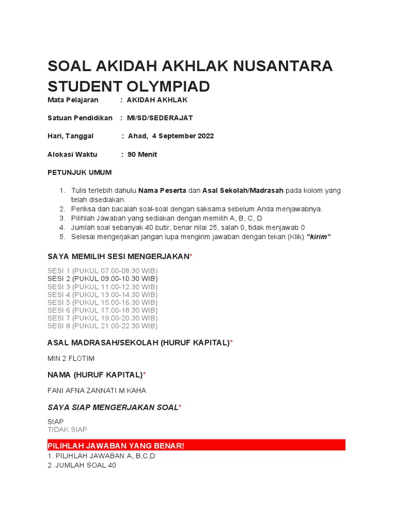 Akida Akhlak Olympiade | PDF