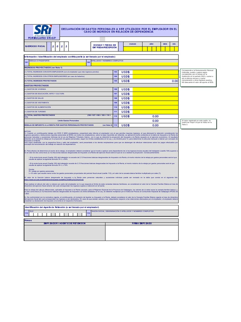 Formulario SRI - GP - 2023 | PDF | Impuesto sobre la renta | Impuestos