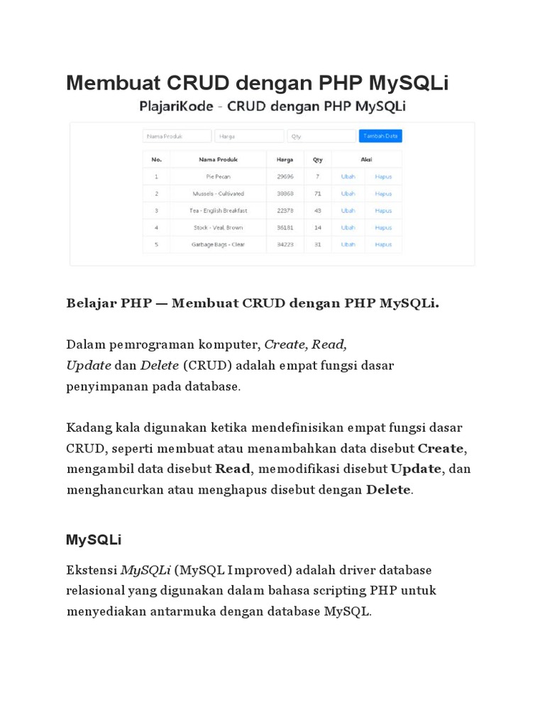 Membuat CRUD Dengan PHP MySQLi | PDF Membuat CRUD Dengan PHP MySQLi | PDF
